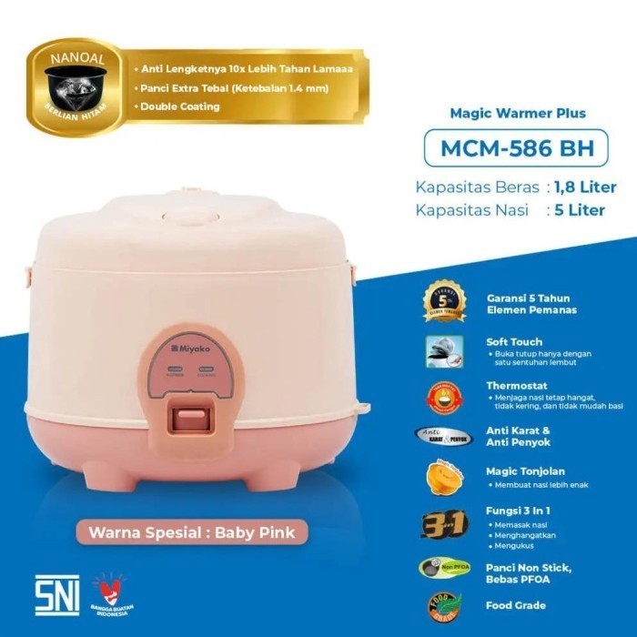 Jual MAGIC COM MIYAKO MCM 586 BH KAPASITAS 1.8L PANCI BERLIAN HITAM ...