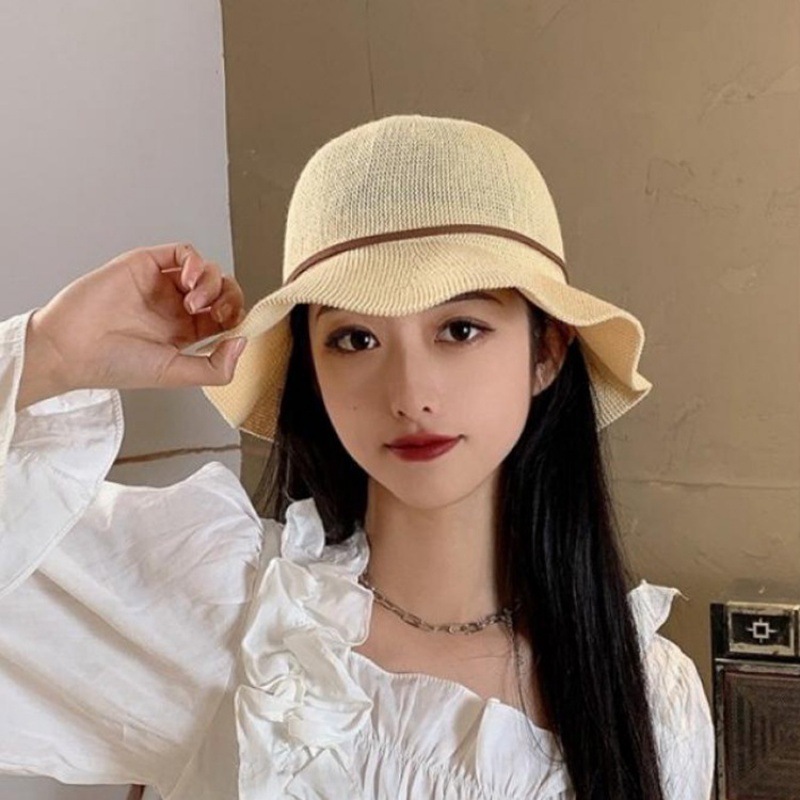 Jual Caliloops Topi Bucket Hat Rajut Pantai Pita Tipis Wanita Korea Qadele | Shopee Indonesia