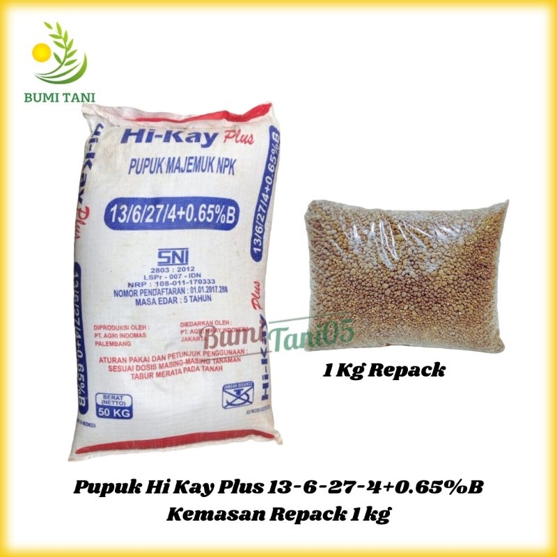 Jual Pupuk NPK Hi Kay Plus 13-6-27-4+0.65%B Kemasan Repack 1 Kg Pupuk ...