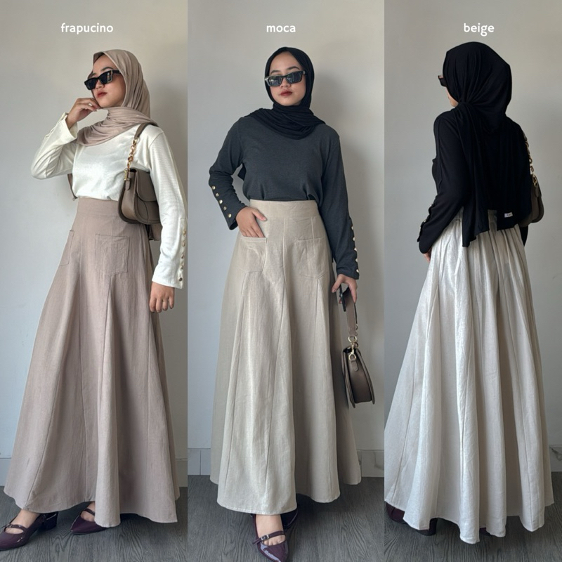 Jual OMIRA SKIRT by Yellowfacy || (ROK LINEN WANITA LINE A FLARE MAXI ...