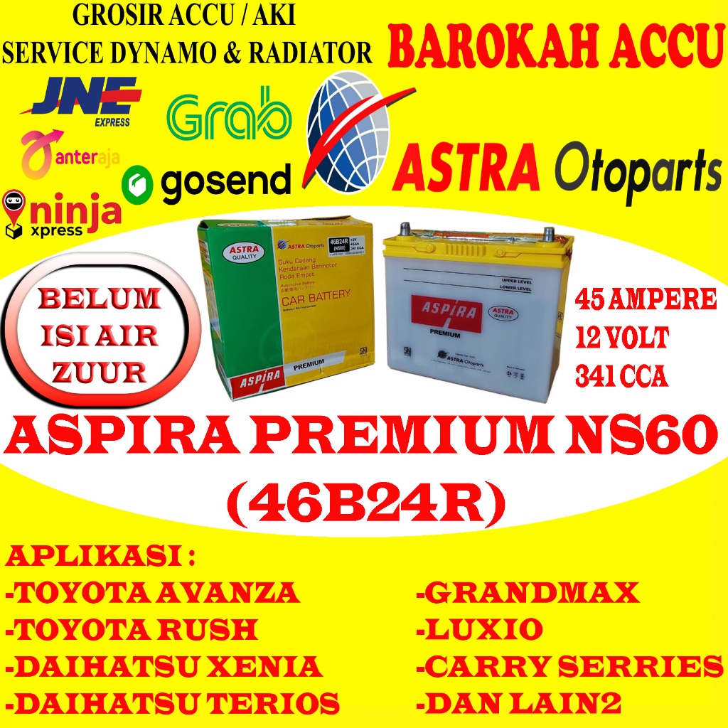 Jual AKI ASPIRA PREMIUM NS60 / 46B24R , 45 AH ASTRA OTOPARTS | Shopee Indonesia