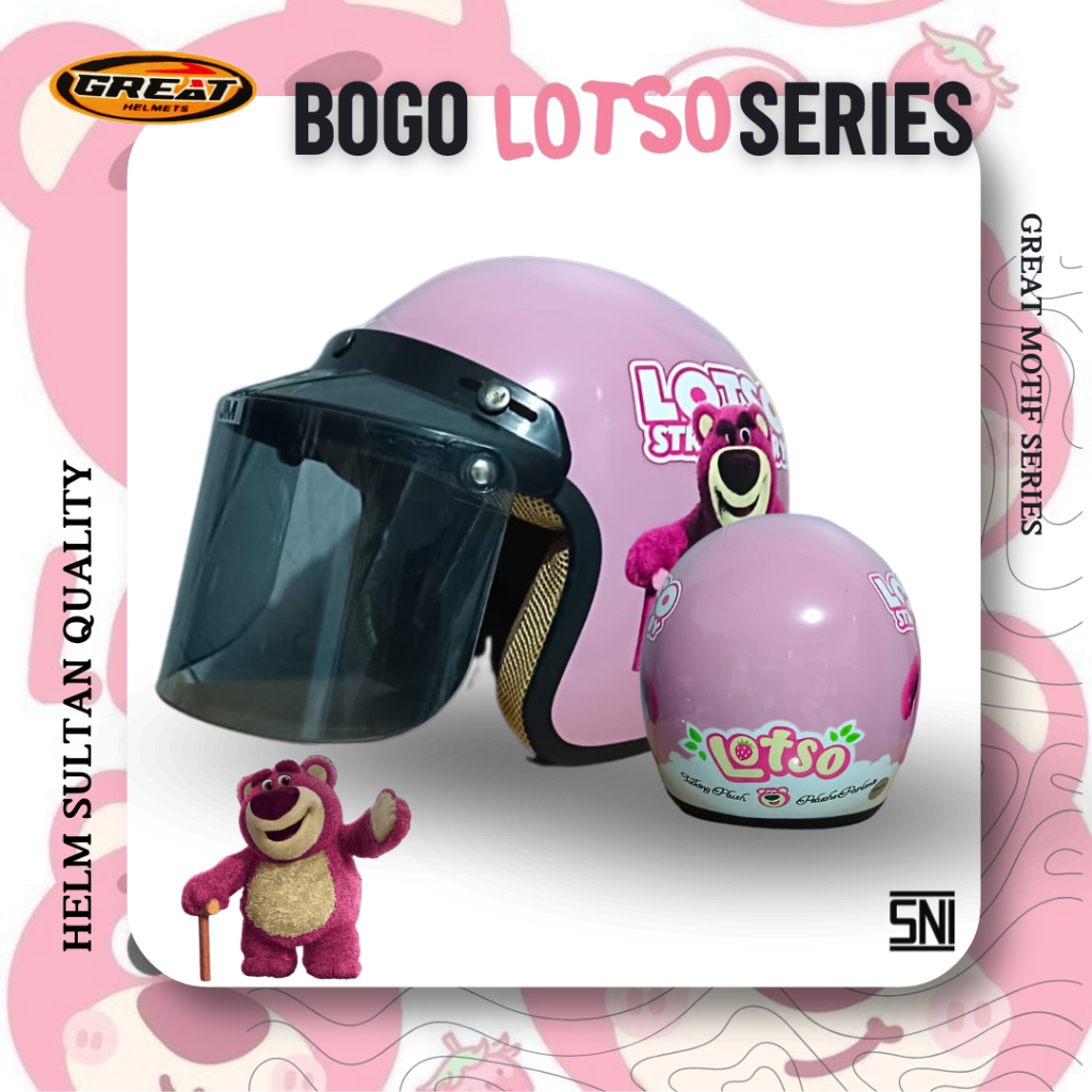Jual Sultan Helm Bogo Motif Lotso Pink Hitam Putih Original Wanita Termurah 100% SNI | Shopee ...