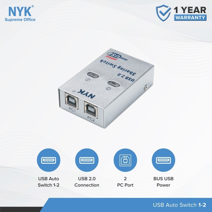 Jual Auto Switch Printer NYK 1-2 USB Switch Sharing 2 Port 1 PC 2 Printer | Shopee Indonesia