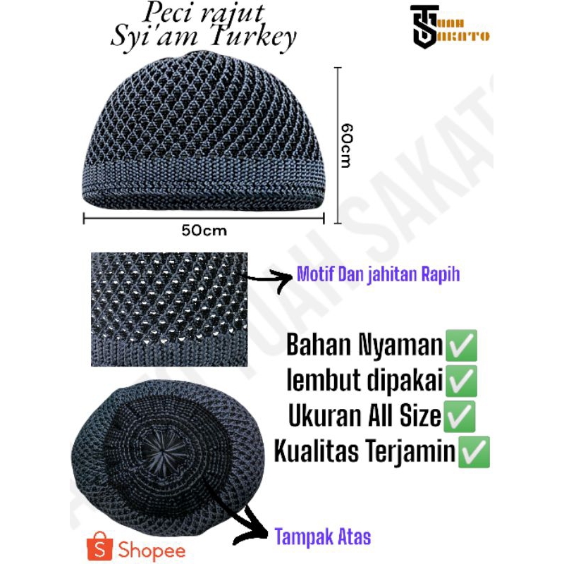 Jual Peci Rajut Syi'am Turkey Dewasa Mix Two tone Peci Kopiah Songkok ...