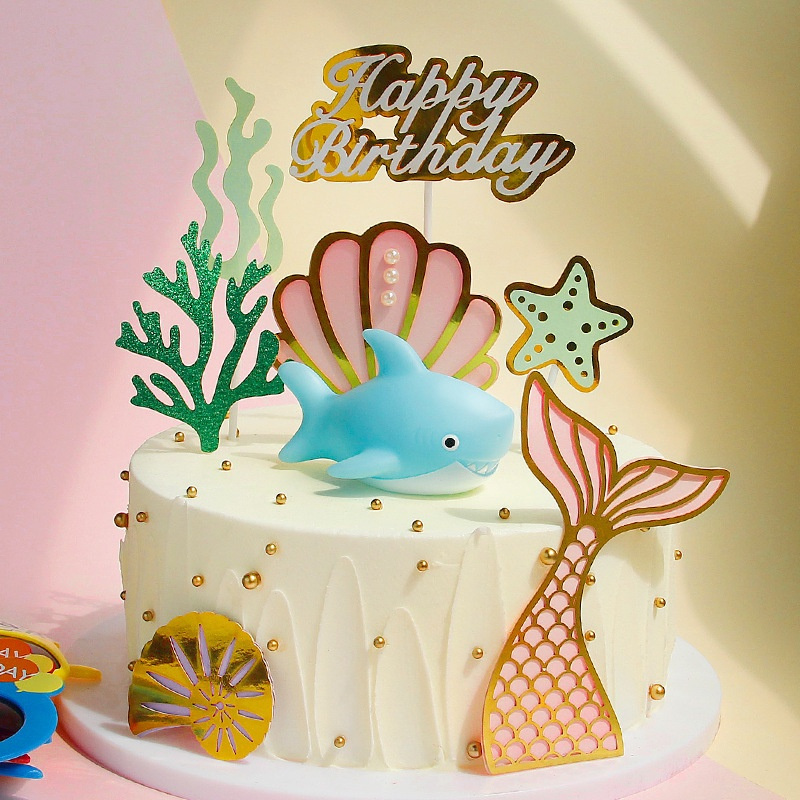 Jual ISI 8 TOPPER CAKE MERMAID / HIASAN KUE IKAN DUYUNG GLITTER / CAKE ...