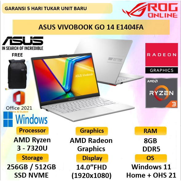 Jual ASUS VIVOBOOK GO 14 E1404 RYZEN 3 7320 8GB 1TBSSD WIN 11 + OFFICE ...