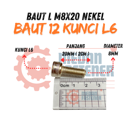 Jual Baut L M8x20 Drat 12 Nekel Kunci L6 8x20 M8 8mm 1.25 | Shopee Indonesia