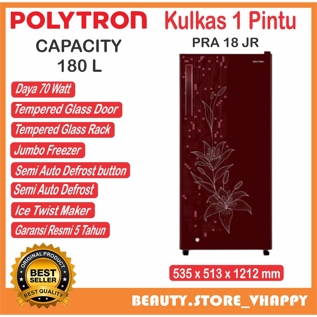 Jual Kulkas Polytron 1 Pintu Belleza Varia 180 liter PRA 18 JR (Kota ...