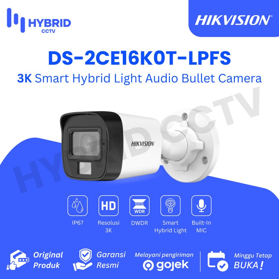 Jual Hikvision DS-2CE16K0T-LPFS 3K Smart Hybrid Light Audio Mini Bullet Camera | Shopee Indonesia