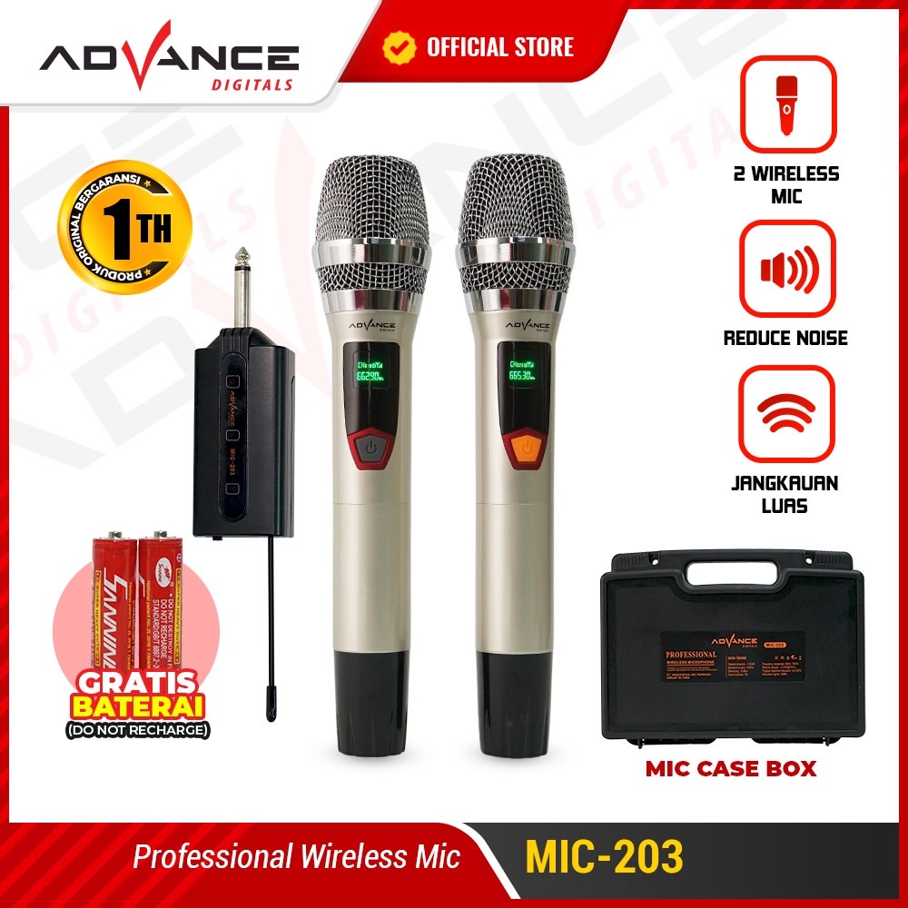 Jual MIC-203 Advance Profesional 2 Mic Wireless Microphone Karoke Mic ...
