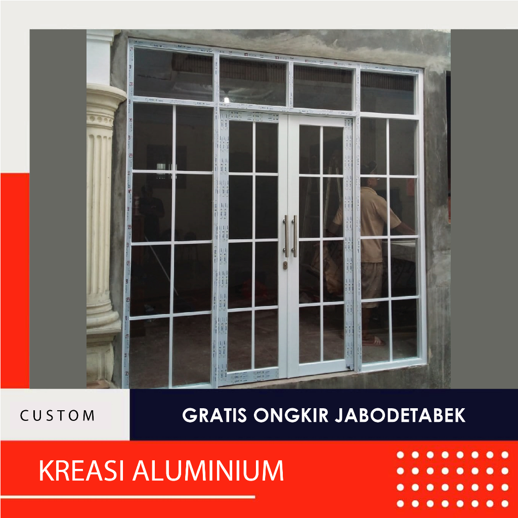 Jual Pintu Partisi Kaca Aluminium 300x210 Model Swing 2 Daun Ornamen ...