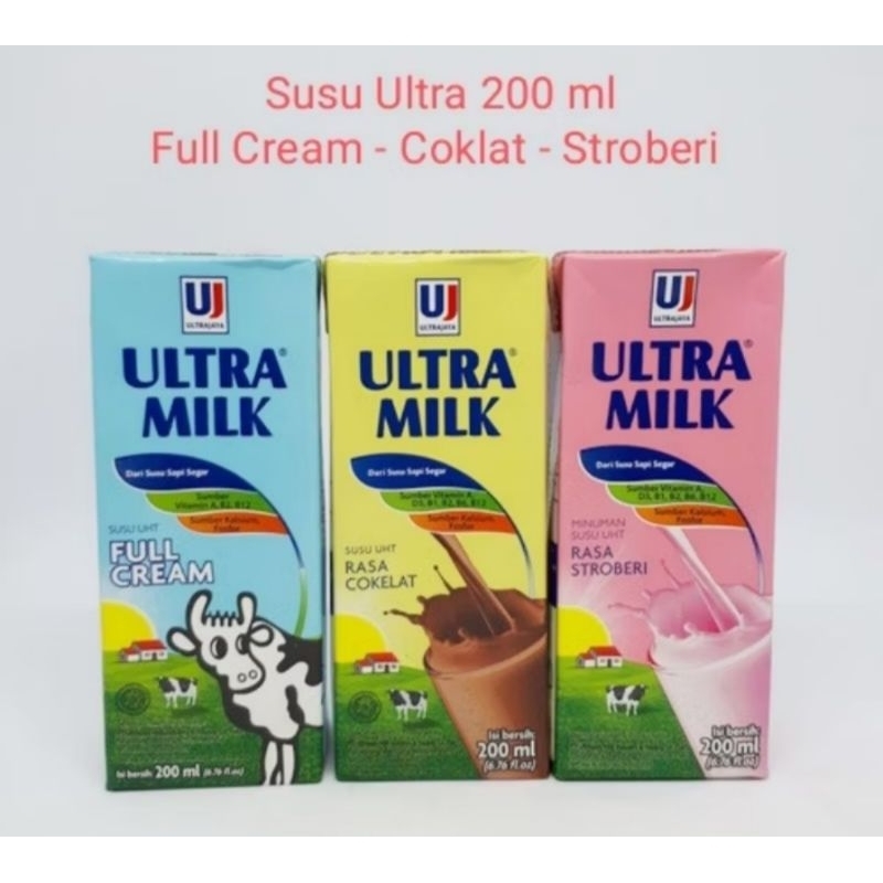 Jual Susu ultra milk UHT 200ML ISI 24 PCS coklat | full cream | strawberry exp 2025 | Shopee ...