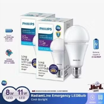 Jual Lampu LED Bulb Emergency Philips Radiantline 8 Watt | 11 Watt | Lampu Otomatis | Lampu ...