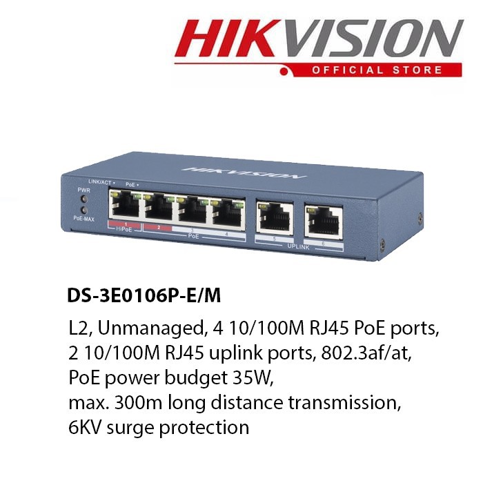 Jual switch HP Ce hiksvision tipe DS-3E0106P-E/M - DS-3E0106P-E/M PoE Switch HIKVISION 4 Port ...