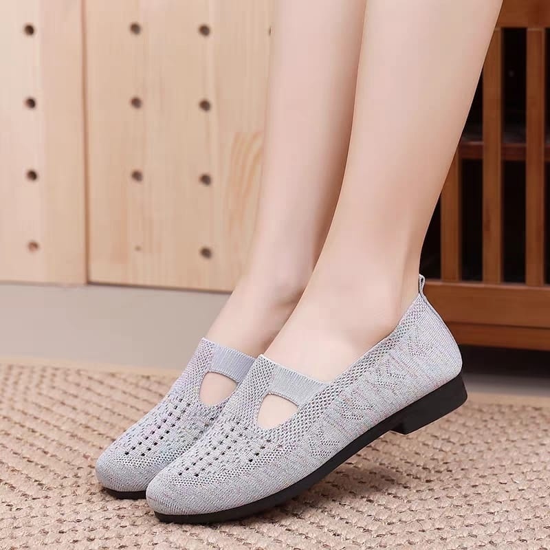 Jual PLK LV0248 Flat shoes Rajut Wanita Sepatu Rajut Wanita Sol Hitam ...