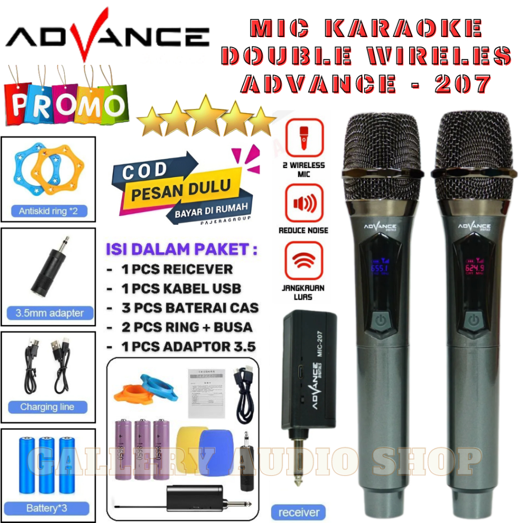 Jual PROMO ADVANCE Mikrofon Double Wireless Komplit Dengan Baterai ...