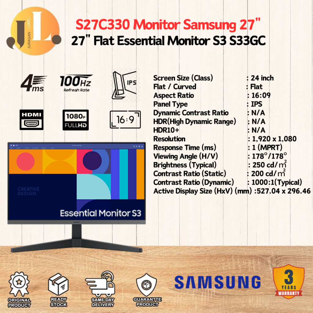 Jual Monitor SAMSUNG 27" Inch Essential S33GC S27C330 FHD IPS 100Hz ...