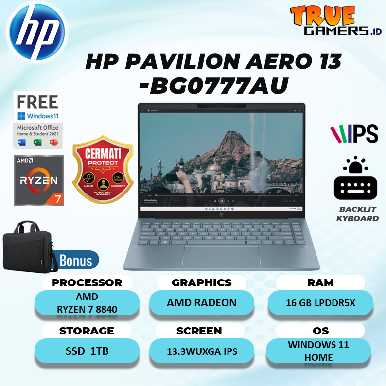 Jual Laptop Hp Pavilion Aero RYZEN 7 8840 16GB 1TB RADEON W11+OHS 13.3 ...