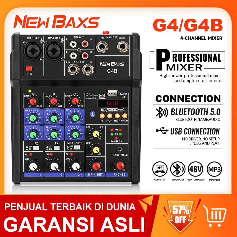 Jual NEW BAXS Mixer Audio Profesional G4 / G4B mixer kecil 4 saluran ...