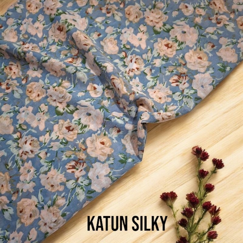 Jual kain katun motif bunga / kain katun silky motif bunga | Shopee ...