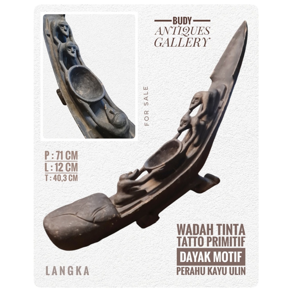 Jual Langka Wadah Tinta Tatto Primitifan Dayak Motif Perahu Kayu Ulin ...