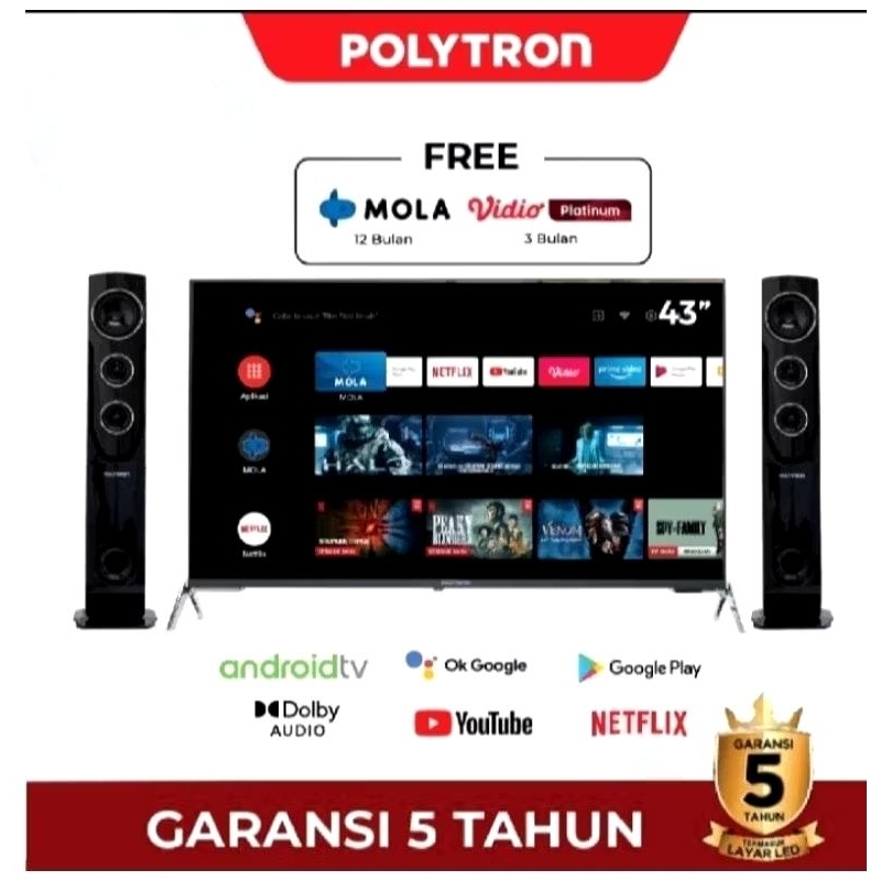 Jual POLYTRON TV LED 43 INCH ANDROID GOOGLE TV TOWER SPEAKER 43TA5055 ...