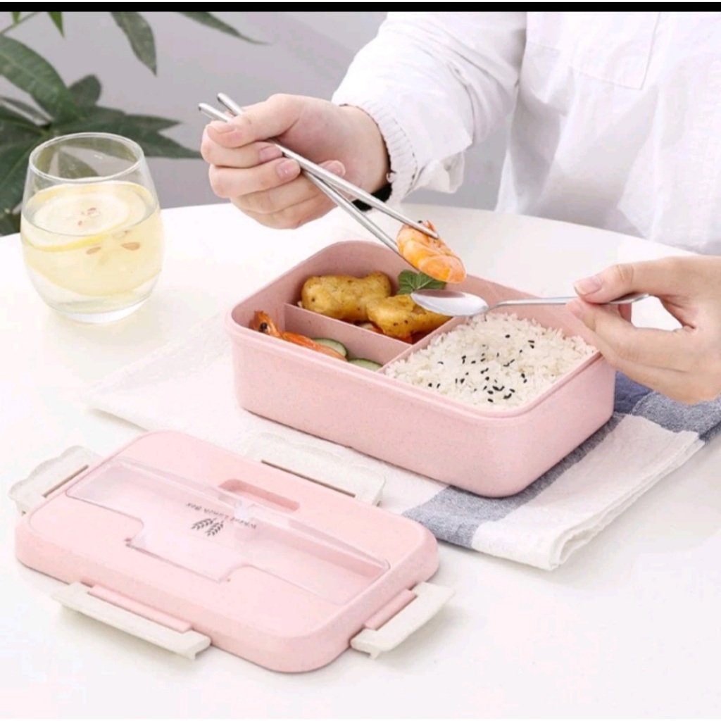 Jual Kotak Tempat Makan Lunch Box Tempat Makan Bekal Set Sendok Garpu | Shopee Indonesia
