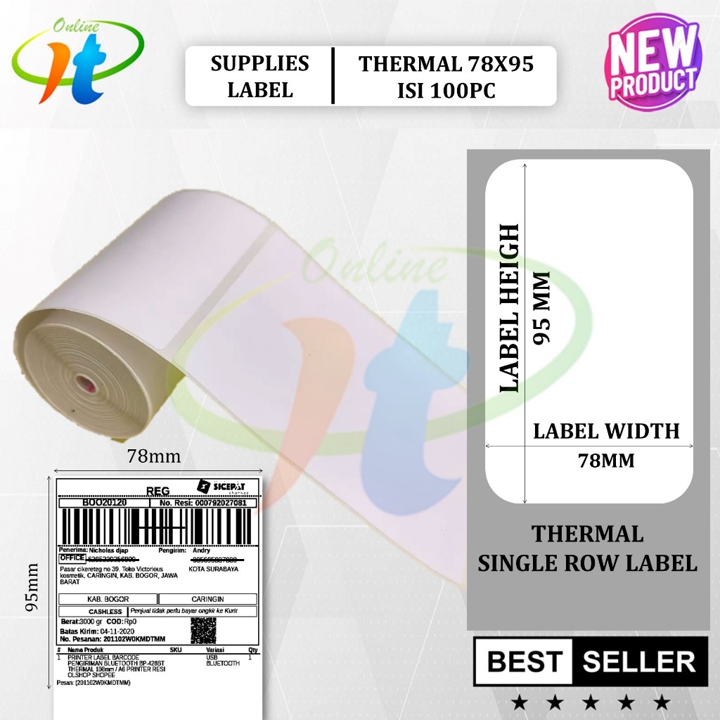 Jual Label Thermal 78x95 isi 100 Kertas Label Stiker Thermal 78x95 ...