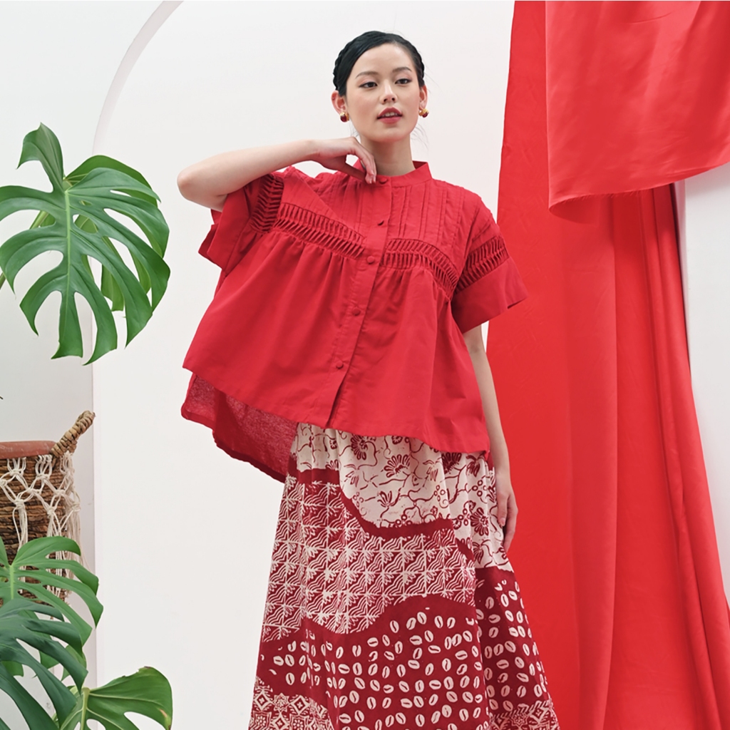 Jual NONA RARA - Bravery Red Cotton T3135, Baju kerja blouse batik ...