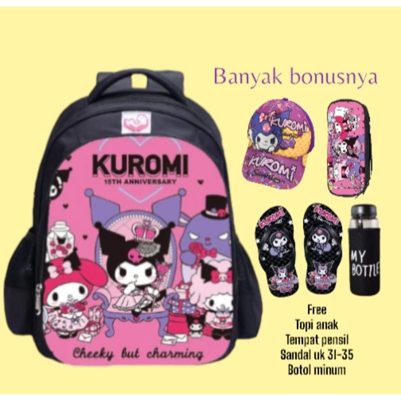 Jual tas ransel kuromi anak perempuan TK PAUD SD 5in1 - tas troli anak sekolah perempuan TK PAUD ...