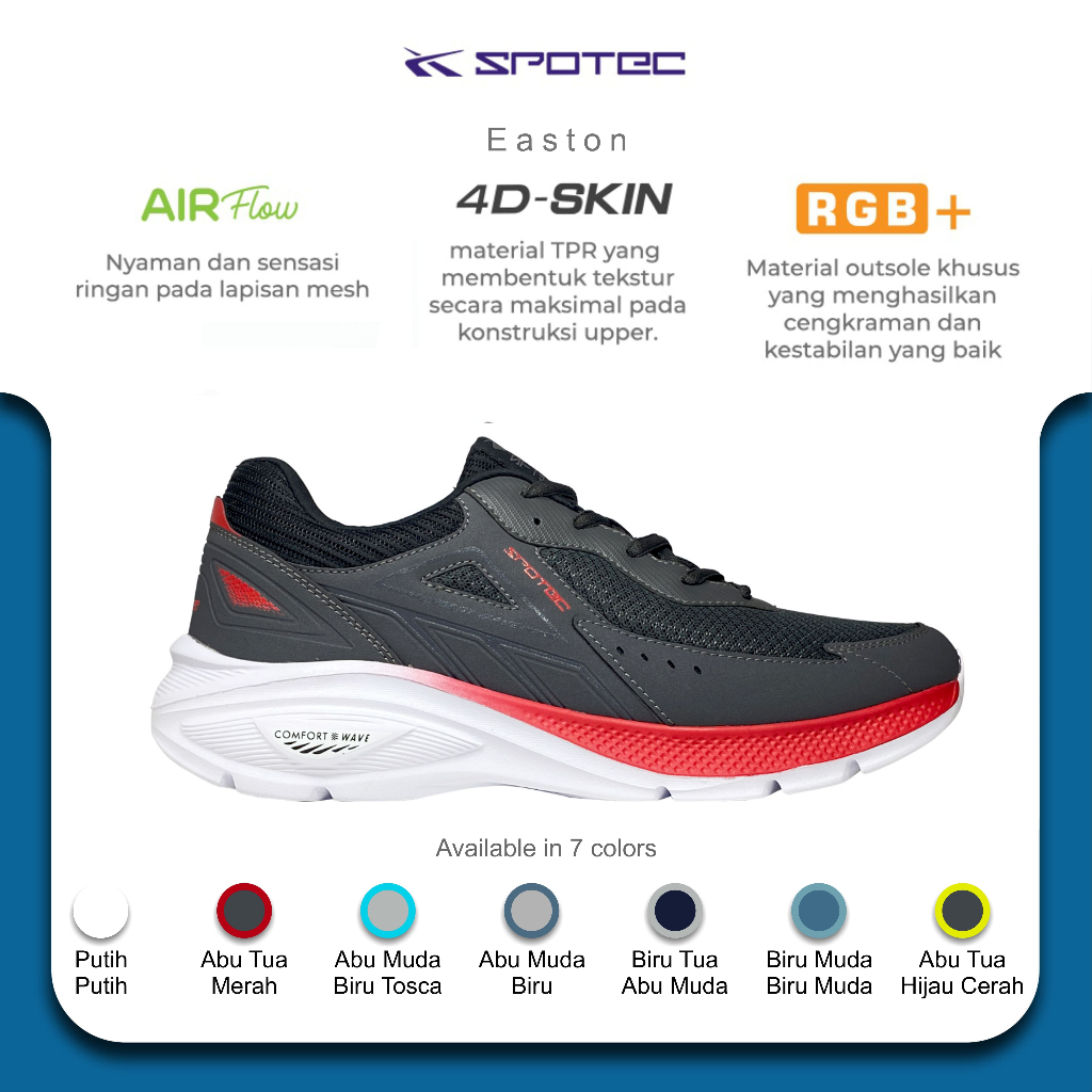 Jual SPOTEC Sepatu RUNNING Artikel EASTON Abu Tua/Merah | Shopee Indonesia