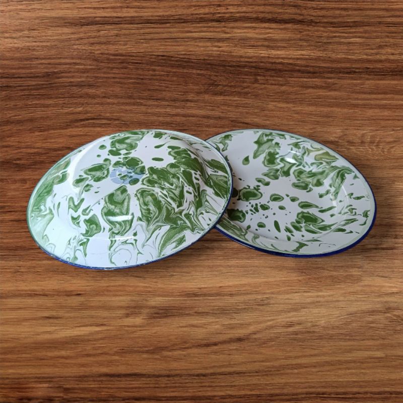 Jual PIRING SENG ENAMEL LURIK HIJAU UKURAN 20 cm dan 22 cm / PIRING ...