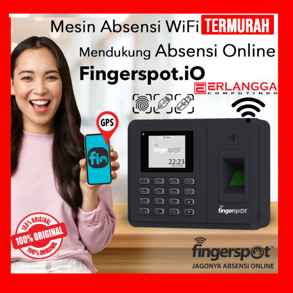 Jual Mesin Absensi Sidik Jari Fingerprint WiFi Fingerspot Revo W-231N - Gratis Aplikasi Absensi ...
