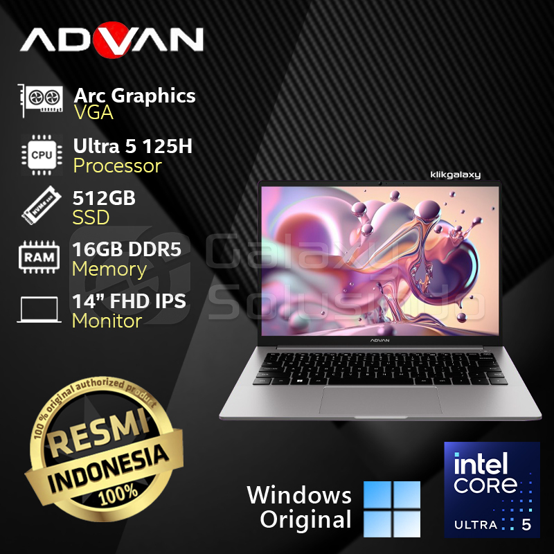 Jual ADVAN AI Gen Intel Ultra 5 125H 512GB SSD 16GB RAM Intel Arc ...