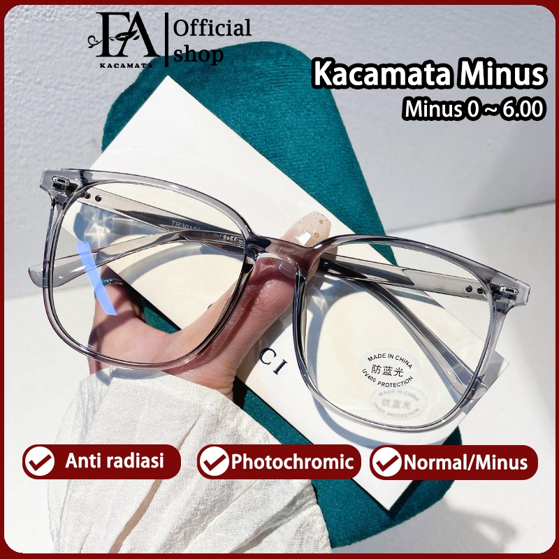 Jual FOMAMATA Kacamata Minus Photocromic Wanita Anti Radiasi Blueray Frame Square Astigmatism ...