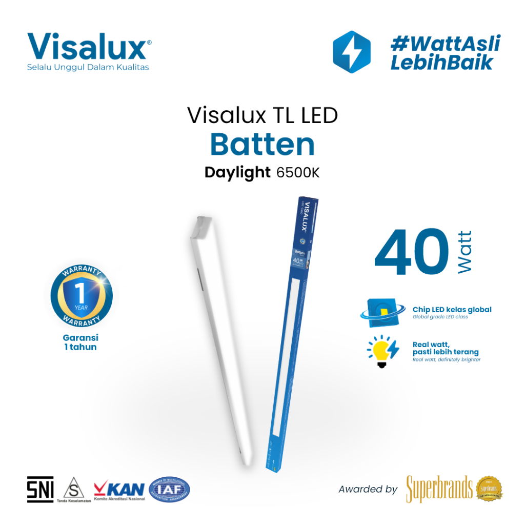 Jual Visalux Lampu LED TL Batten 6500K Daylight Putih 40W (BTN ...