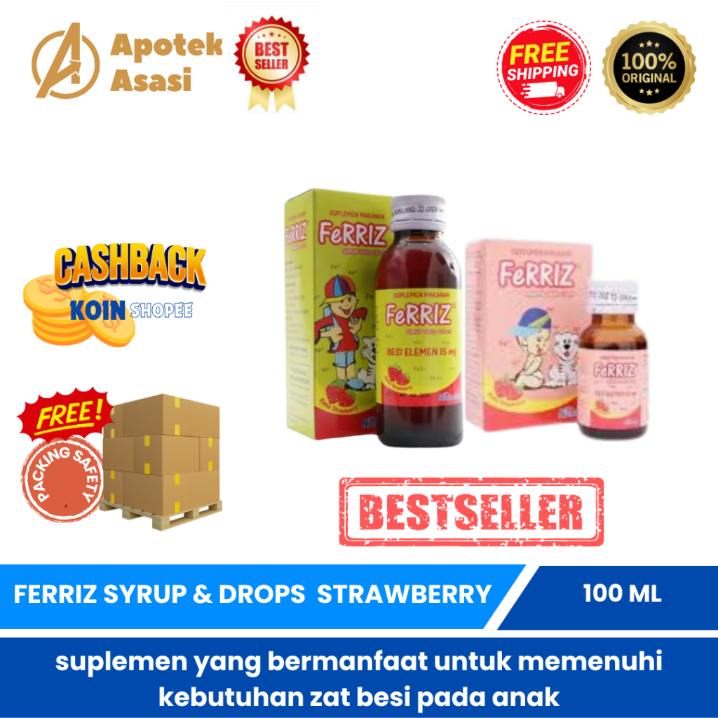 Jual Ferriz Sirup Rasa Strawberry 100 mL & Ferriz Drops Rasa Strawberry ...