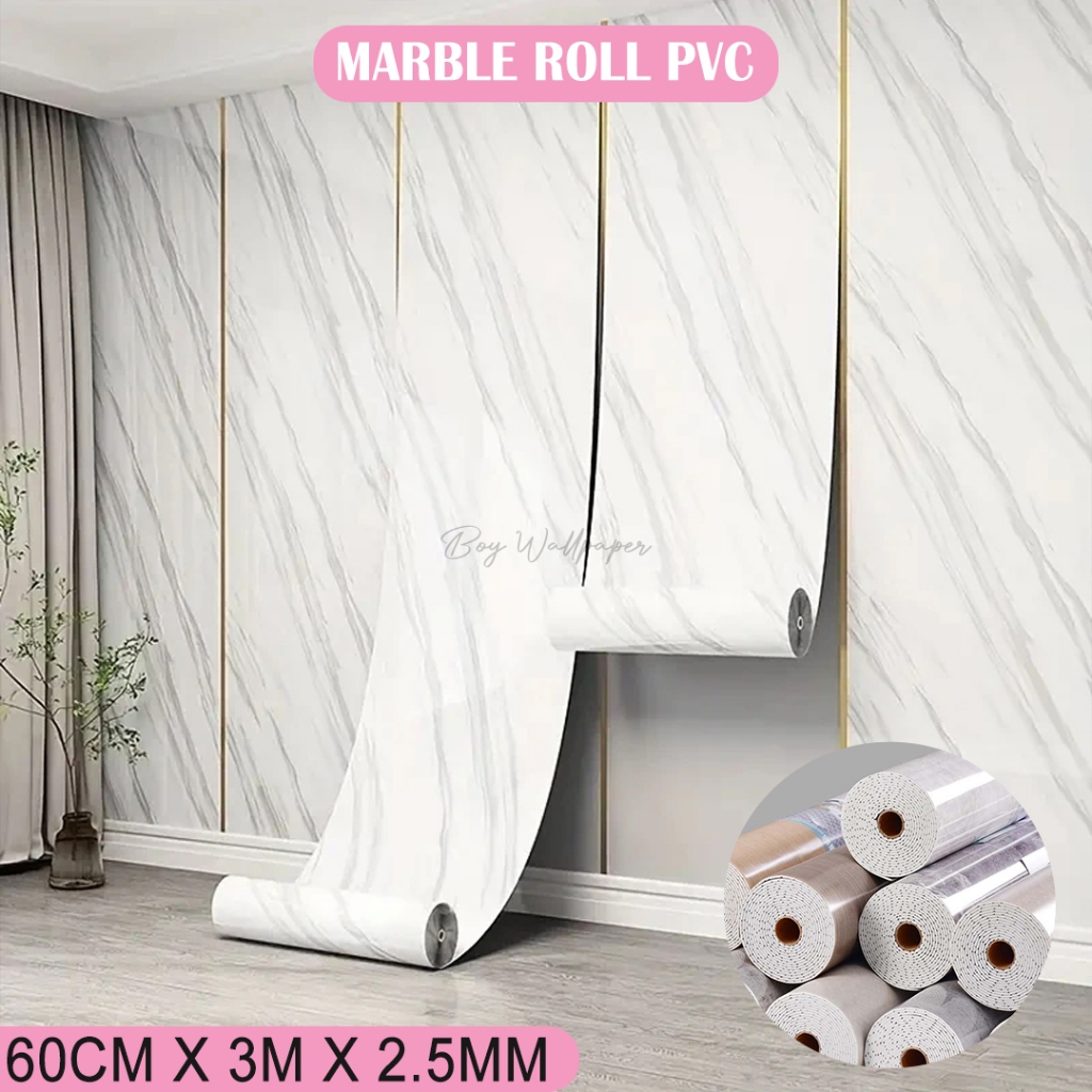 Jual Wallpaper Dinding Motif Vinyl Marble Foam Roll Sticker Kamar ...