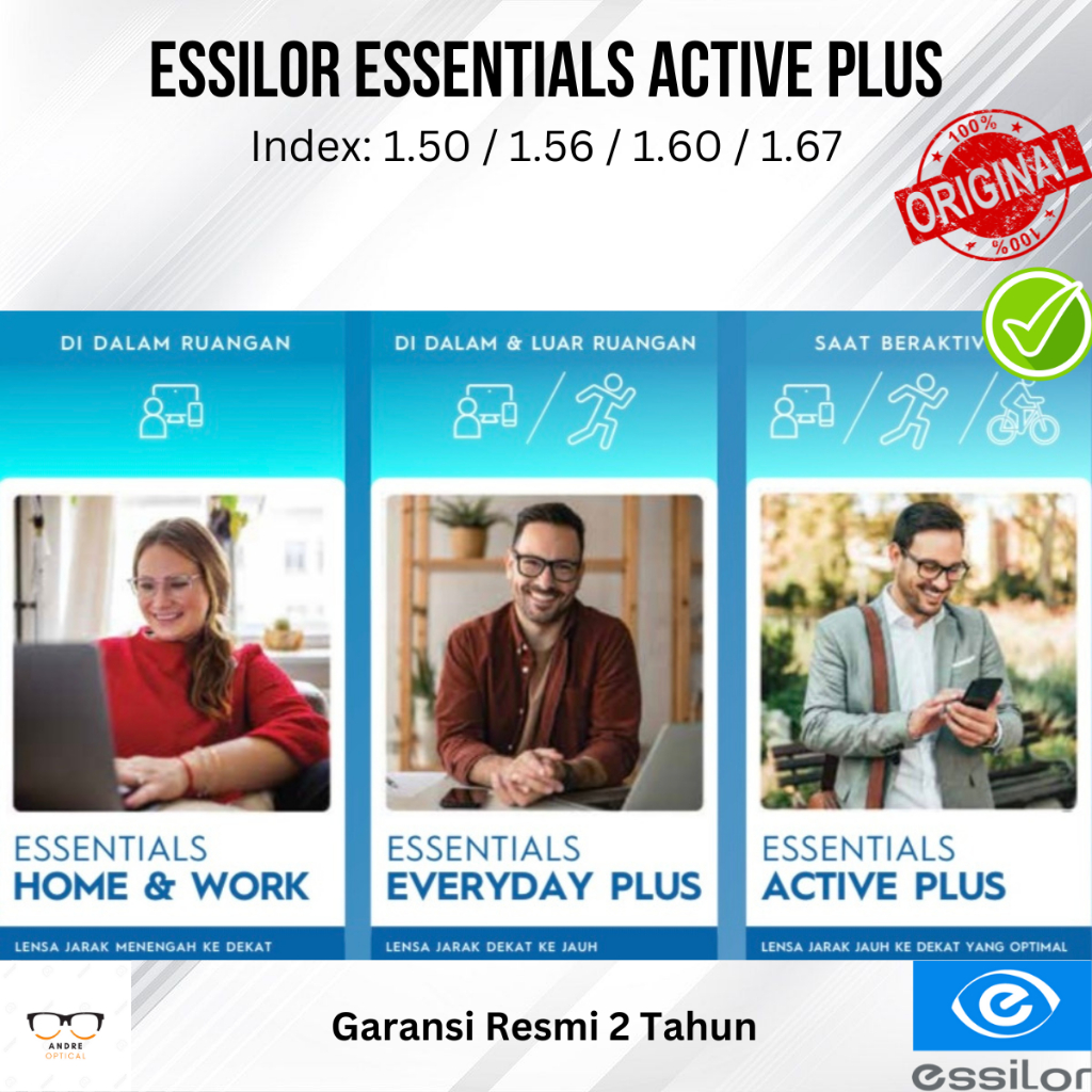 Jual Lensa Kacamata Progresif Anti Blue Ray Essilor Essentials Active 1 ...