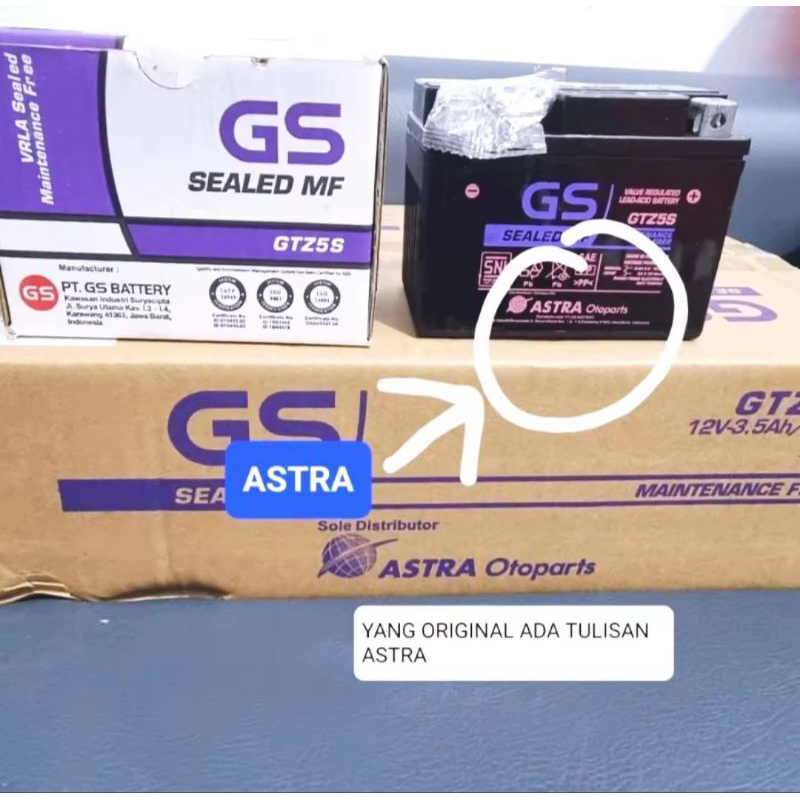 Jual AKI MOTOR HONDA BEAT / VARIO / MIO GTZ5S AKI GS ASTRA OTOPARTS ACCU KERING GS ASTRA ...