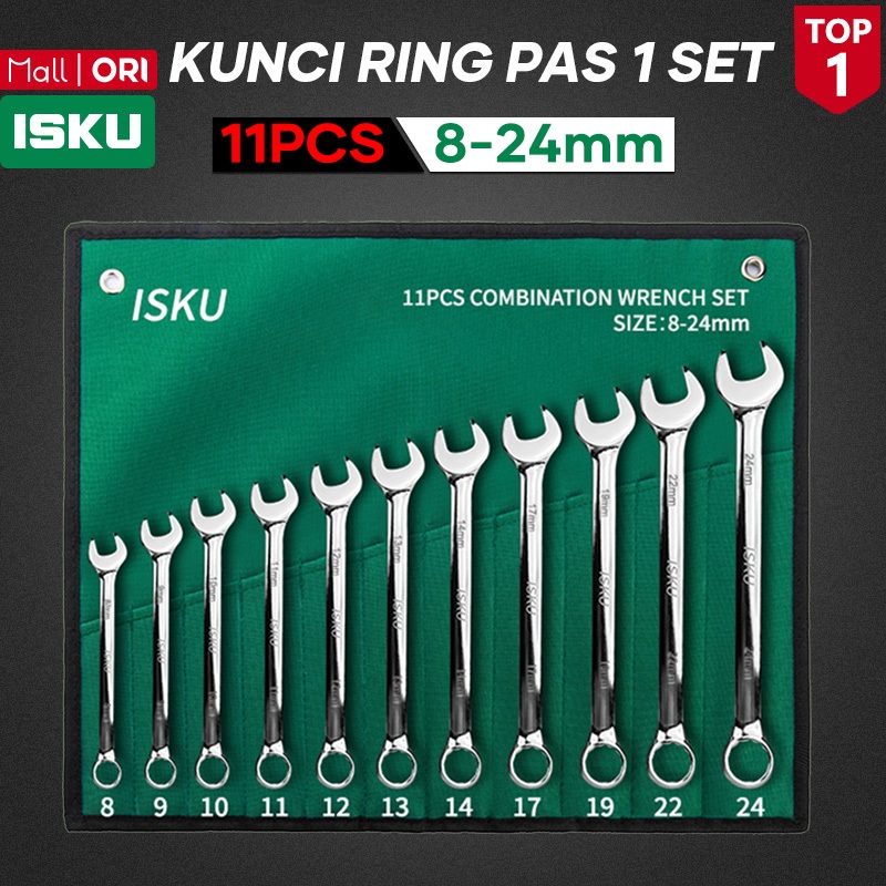 Jual ISKU Kunci Ring Pas Set 11pcs 8-24mm Bahan Crv Kombinasi Wrench set 8-24mm 11 Pcs Kunci Pas ...