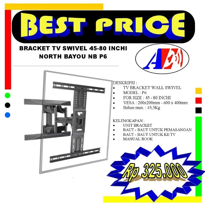 Jual NB P6 / E200 wall bracket LED TV 45 - 80 inch AE Bracket swivel North bayou Bracket TV ...