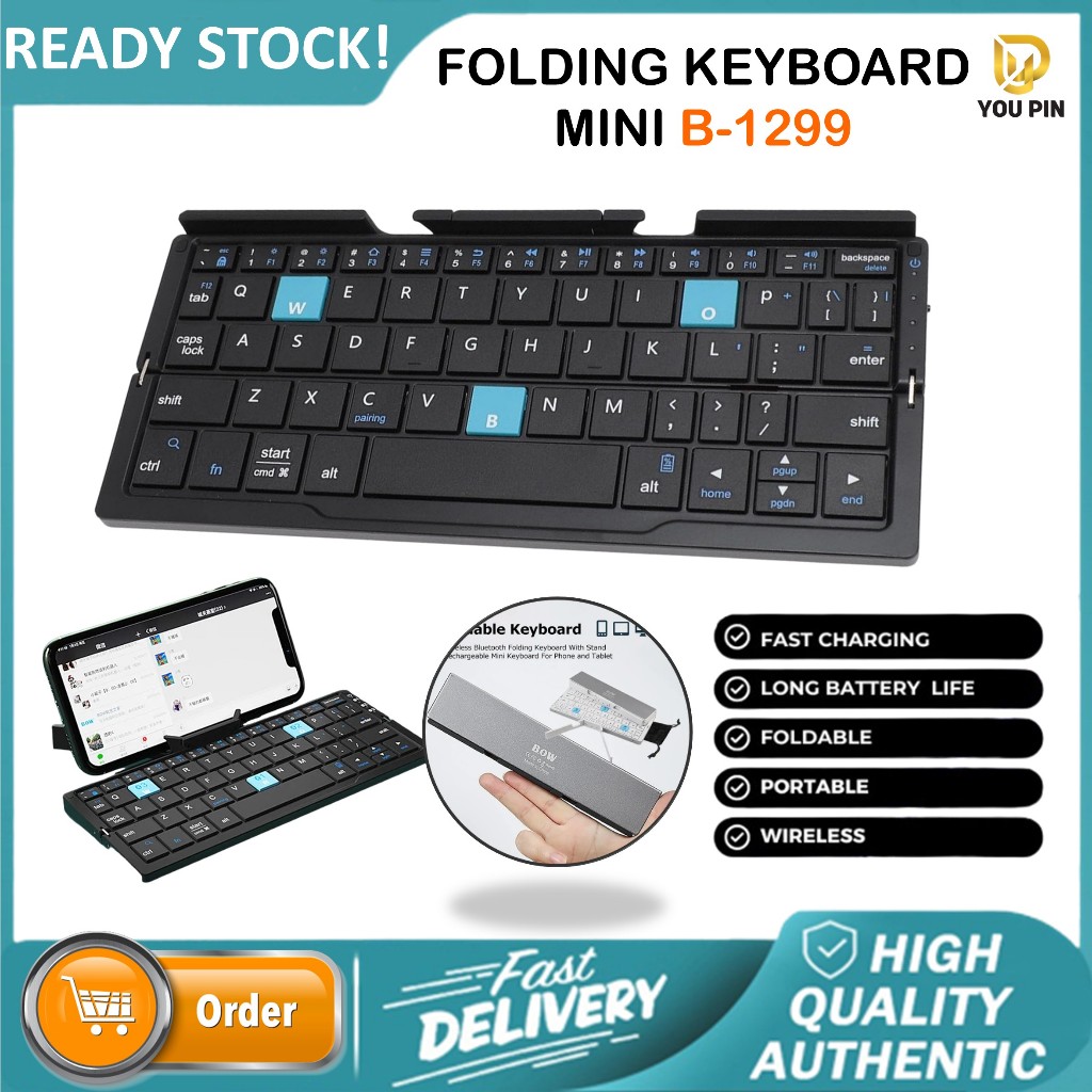 Jual YOU PIN Folding Wireless Keyboard BT1299 with Stand,Quiet Aluminum ...