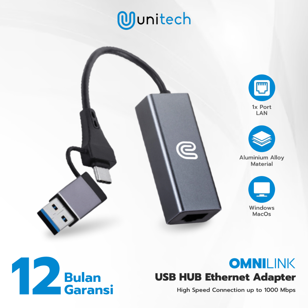 Jual USB LAN Gigabit 1000Mbps Converter USB A 3.0 - Type C to LAN ...