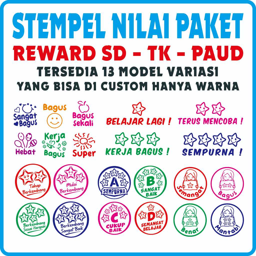 Jual Stempel Nilai Reward / SD / TK / PAUD / 1-PAKET STEMPEL ISI 4 Pcs ...