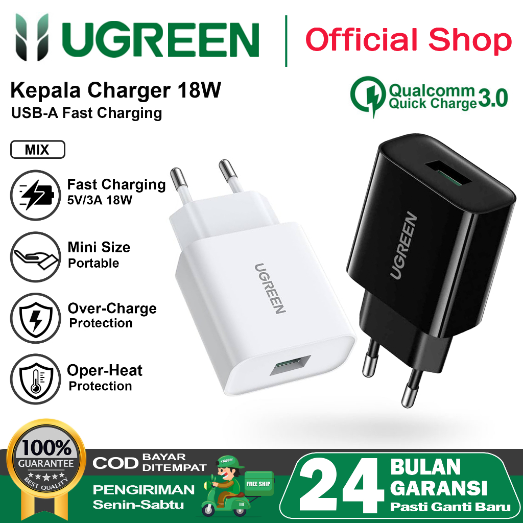 Jual UGREEN Wall Charger Kepala iPhone 18W USB QC 3.0 Fast Charging ...