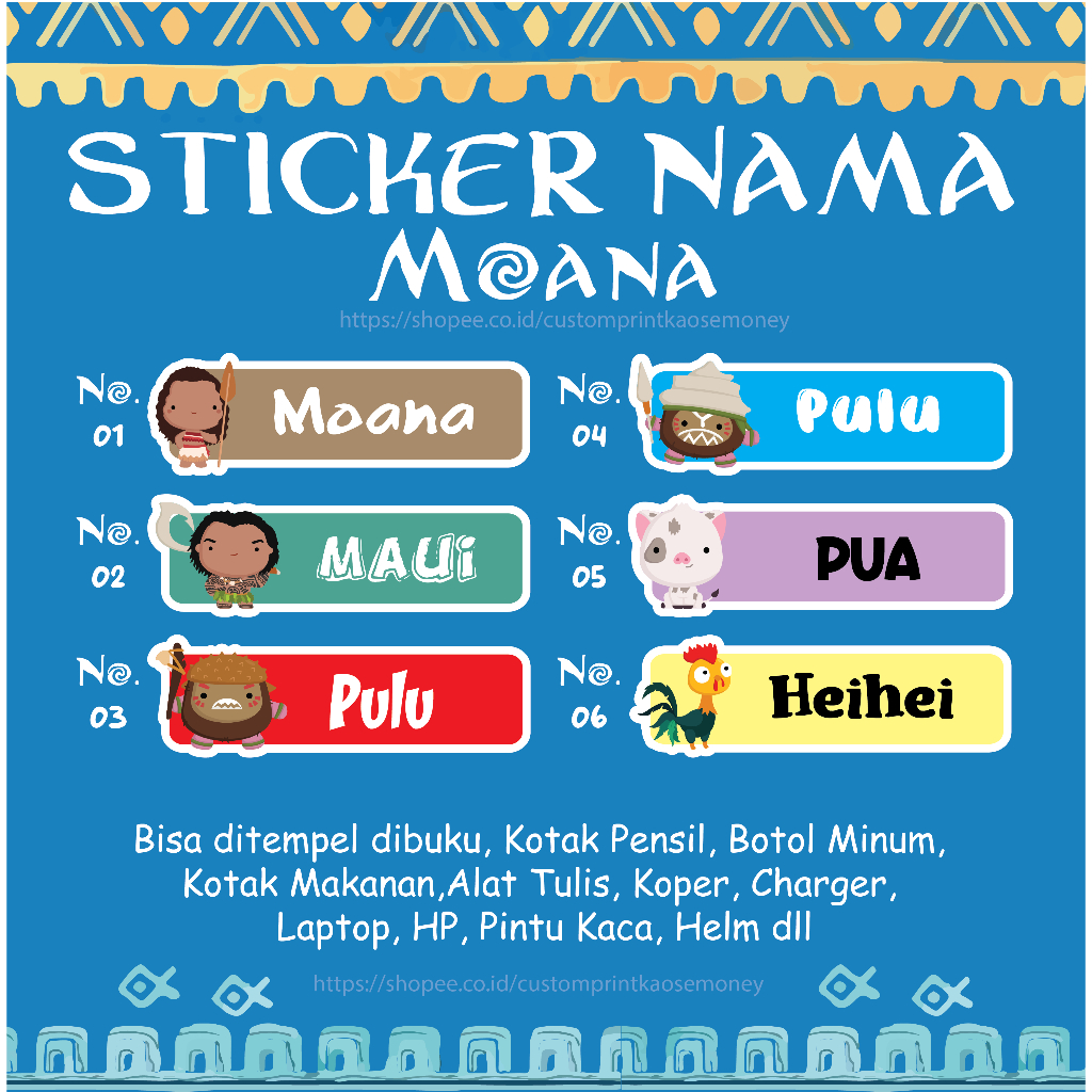 Jual STICKER LABEL NAMA KARAKTER KARTUN MOANA CUTE LEBEL CUSTOM PREMIUM ...