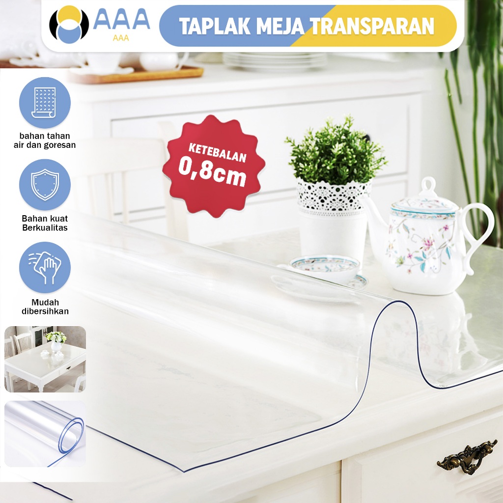 Jual (AAA) Taplak Meja Transparan Plastik PVC Premium 100x140cm Bisa Custom Ukuran Tebal 0,8MM ...