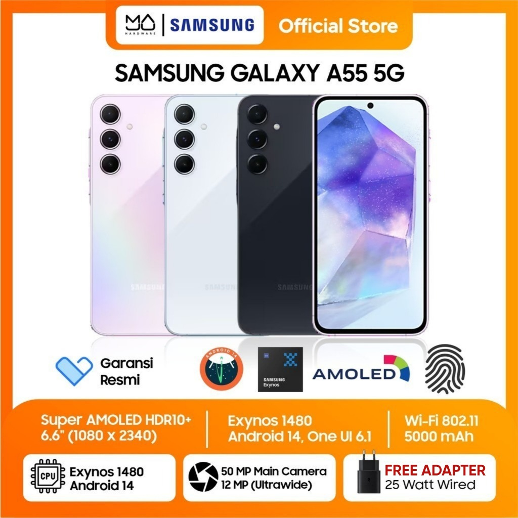 Jual Samsung Galaxy A55 5G 8/256GB- Garansi Resmi FREE ADAPTOR 25 WATT ...