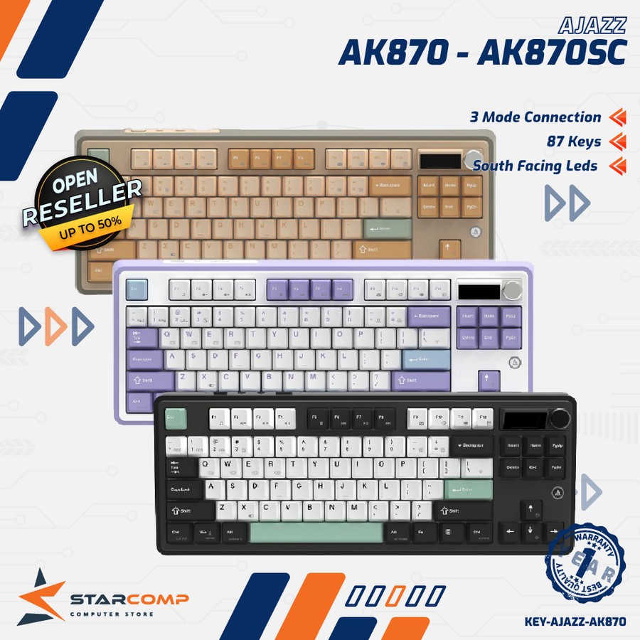 Jual Ajazz AK870 AK870SC Gasket Mounted Hotswappable TKL Wireless ...